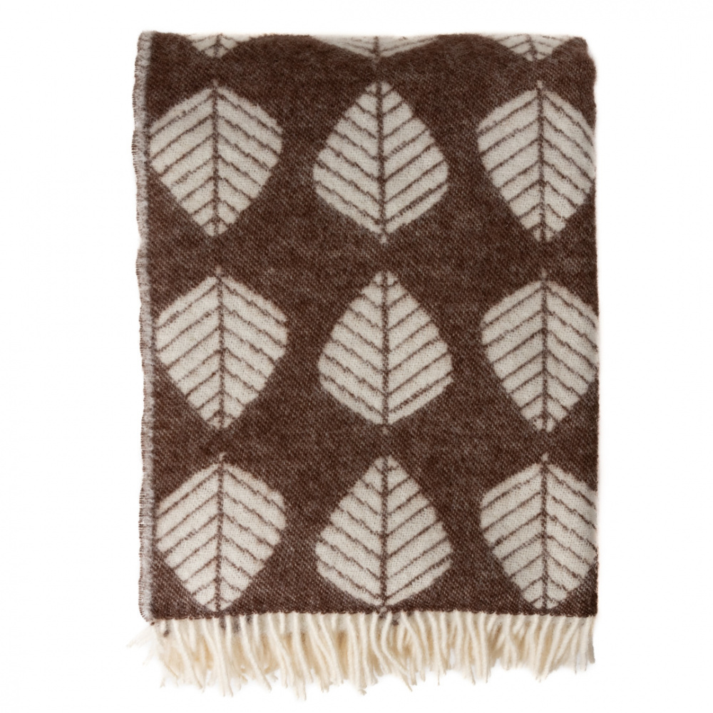 Ullpledd med mønster LØV - brun - Moia Form