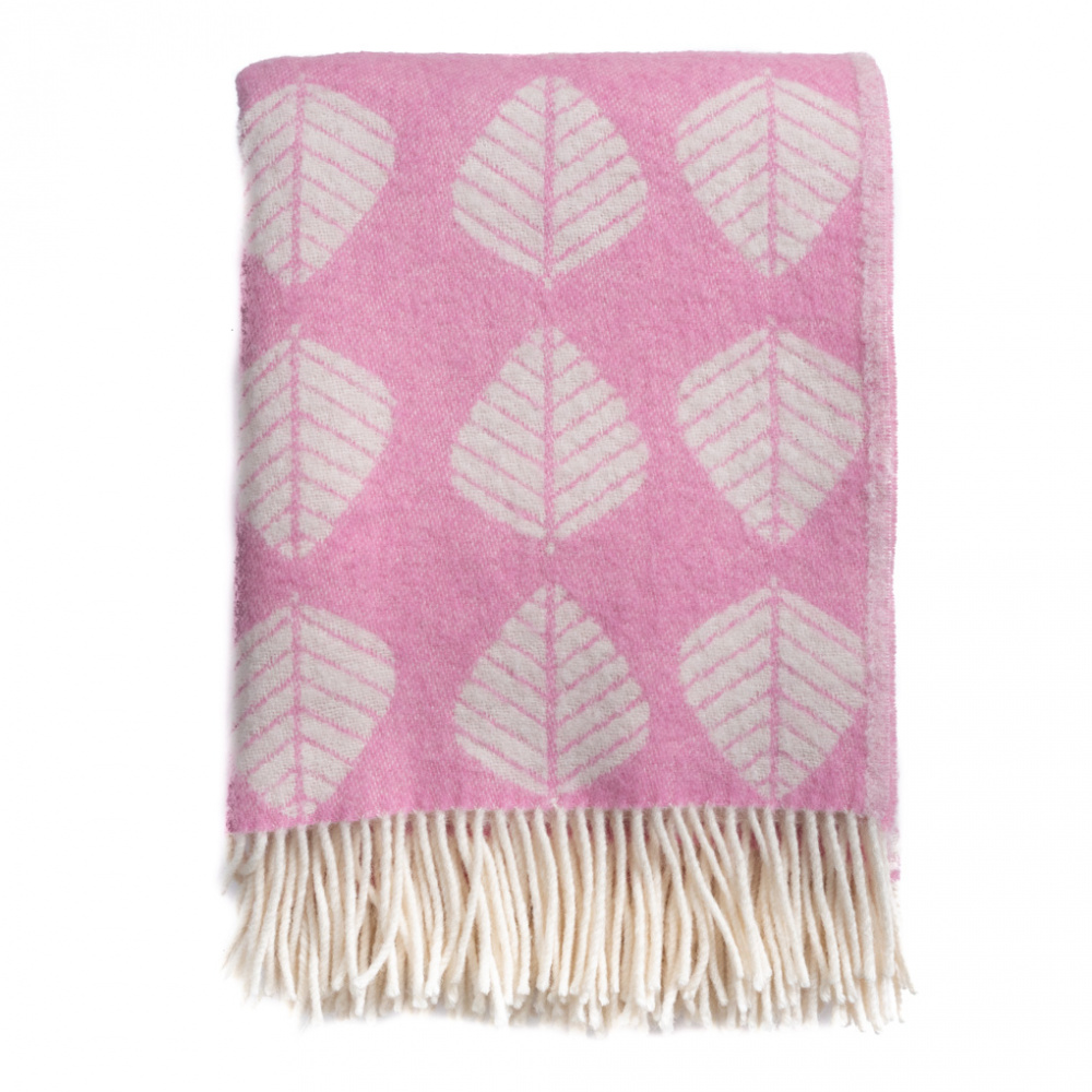 Ullpledd med mønster LØV - rosa - Moia Form