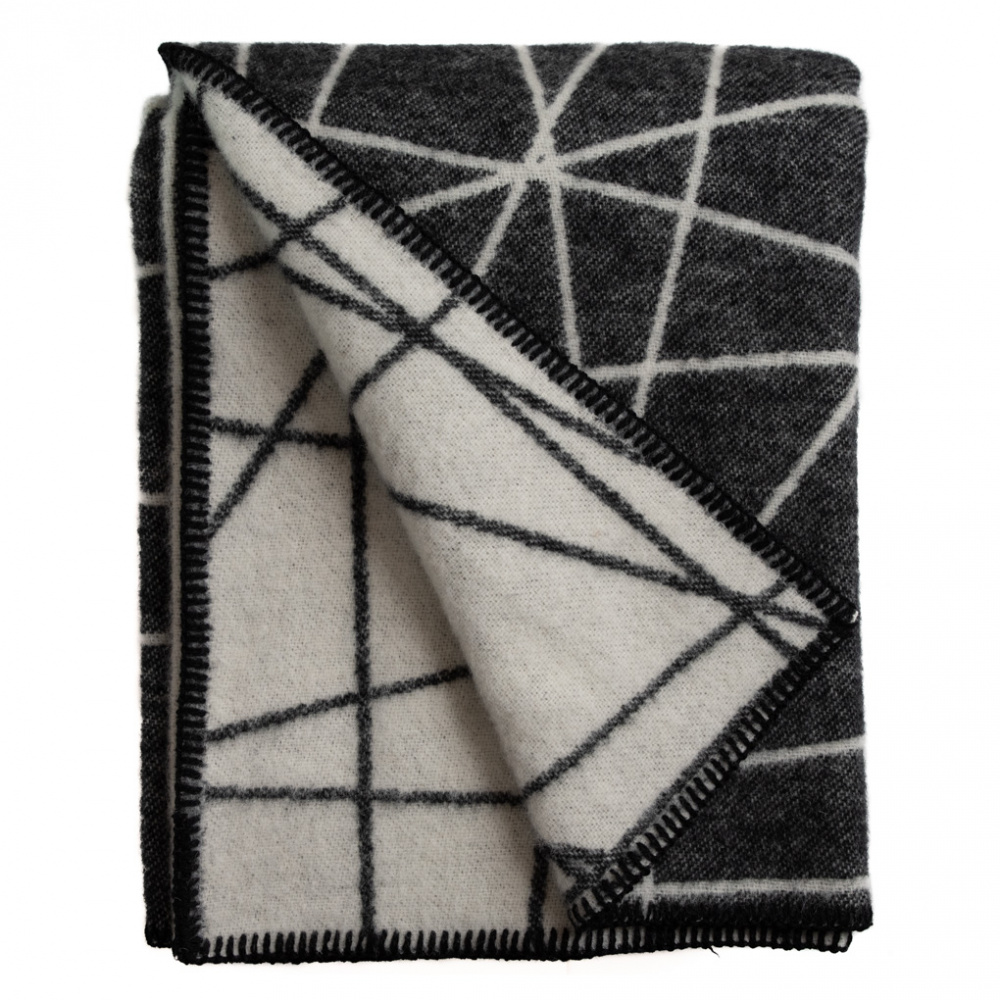 Ullpledd med mønster STREK - sort. Norsk design - Moia Form