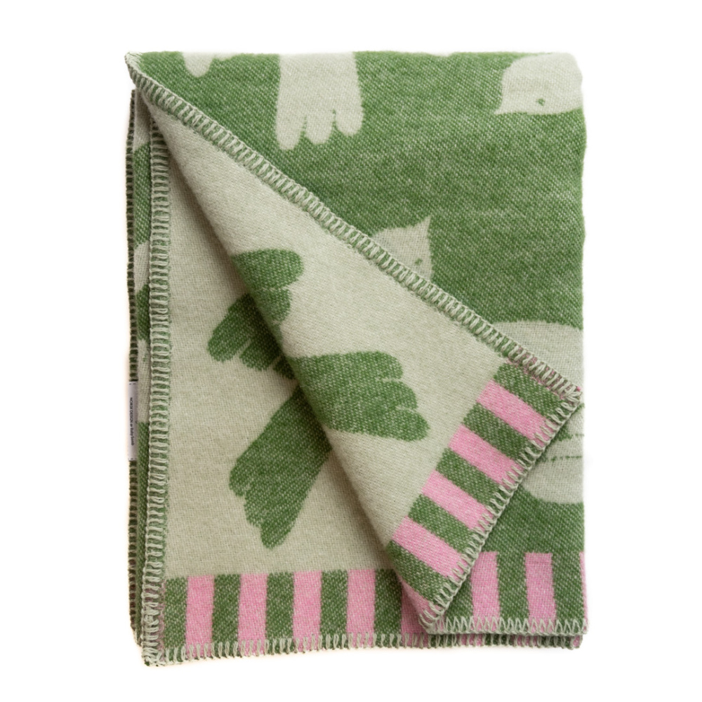 Ullpledd med mønster FUGL grønn. Norsk design - Moia Form