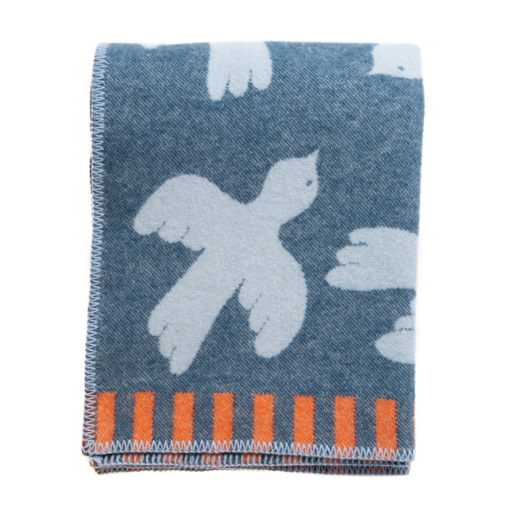 Ullpledd med mønster FUGL blå. Norsk design - Moia Form