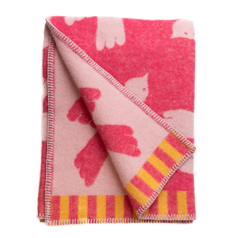 Ullpledd med mønster FUGL pink. Norsk design - Moia Form