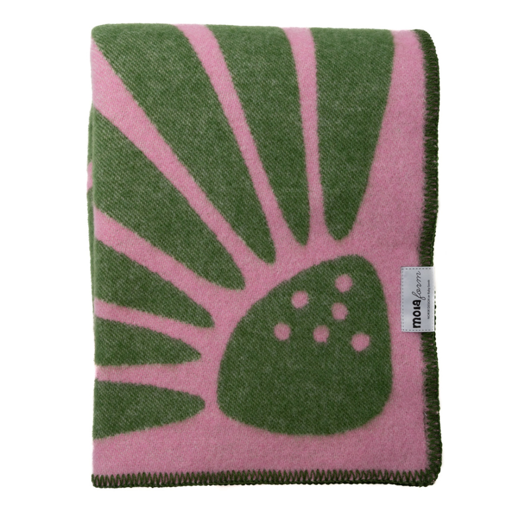 Ullpledd med mønster SOMMER rosa/grønn. Norsk design - Moia Form