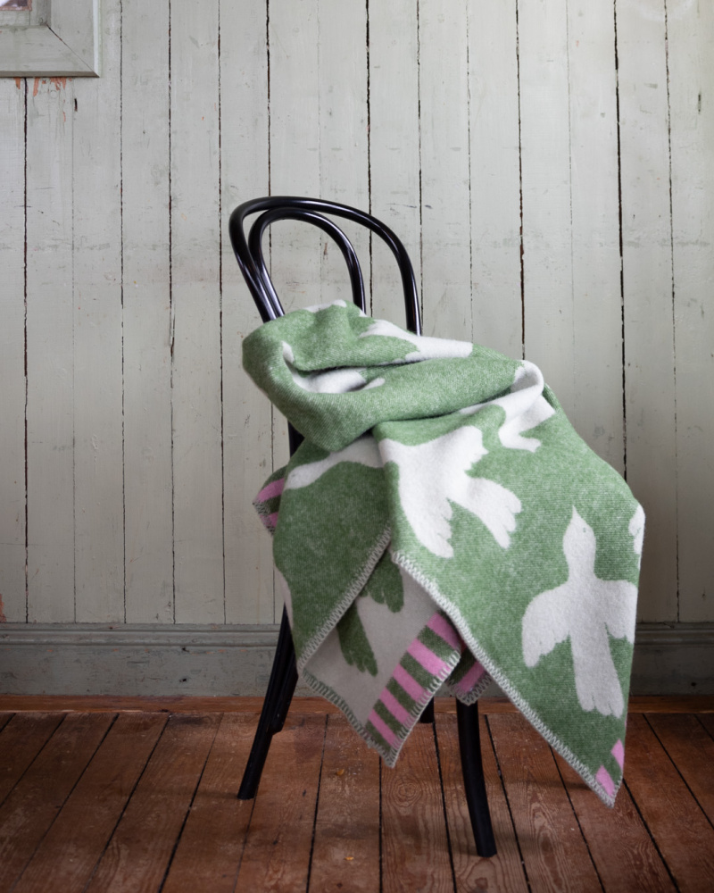 Ullpledd med mønster FUGL grønn. Norsk design - Moia Form