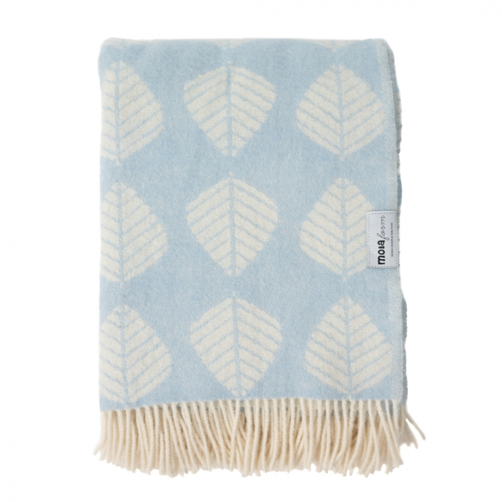 Ullpledd med mønster LØV - lysblå - Moia Form